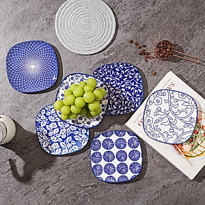 Selamica Porcelain Small Plates, 6 inch Dessert Plates Ceramic, Small Appetizer Plates, Kitchen Salad Plates for Cake Snacks Side Dish, Microwave Dishwasher Safe, Set of 6, Vintage Blue