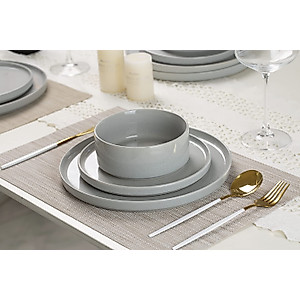 Famiware Nebula Plates and Bowls Set, 12 Pieces Dinnerware Sets, Dishes Set for 4, Light Gray