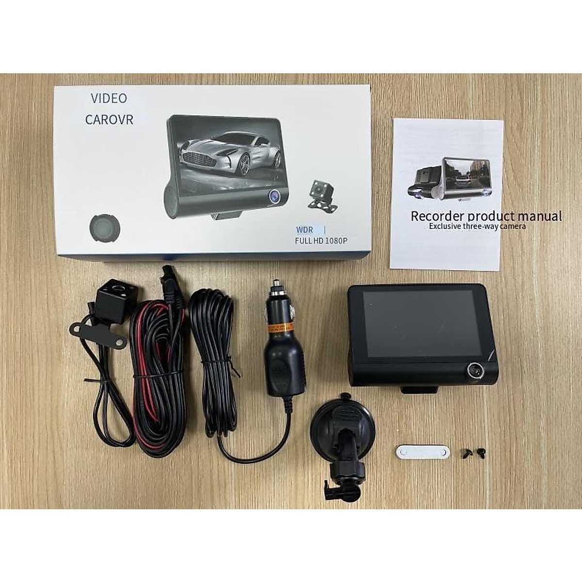 3-Channel Dash Cam with Front and Rear Inside Views, 1080P Full HD with 170-degree Wide-Angle Lens, IR Night Vision, Loop Recording, Reverse Assist, and 24-Hour Parking Recording.