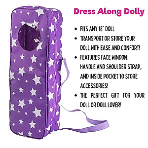 Doll Storage Carrying Case - (Purple Star) for Any 18" Doll - Organizer Storage Traveling Accessories Case w Clear Window, Zipper, and Carrying Strap, Great Birthday for Kids Girls