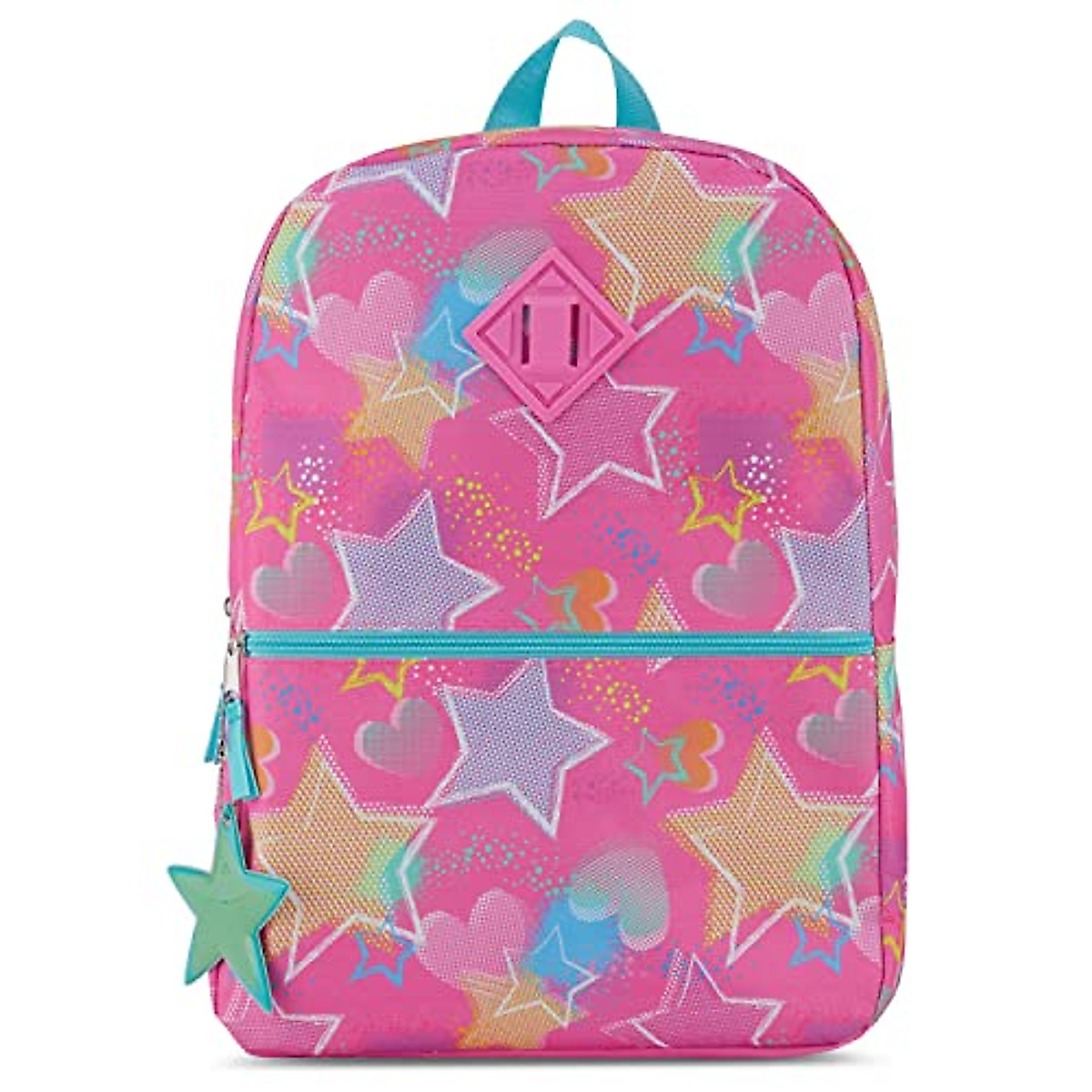 Cudlie 5-Pc Girls Backpack Set w/Lunch Bag, Pencil Case, Carabiner Clip, Keychain - Lightweight Kids Back Pack for School/Travel - Kind Stars/Pink
