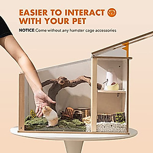 MEWOOFUN Wooden Hamster Cage for Dwarf Hamster Large Hamster Cage Without Accessories for Robo Hamster (Dimensions: 23" L x 15.6" W x 18.6" H)