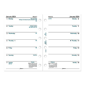 Filofax Calendar Diary Refill, Pocket Size, Week on One Page, White Paper, Unruled, English, 2024 (C68226-24)