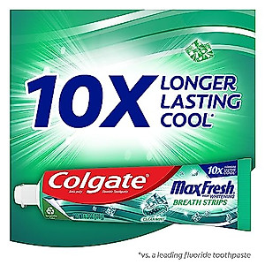 Colgate Max Fresh with Whitening Toothpaste with Mini Breath Strips, Clean Mint Toothpaste for Bad Breath, 6.3 Oz Tube. 3 Pack