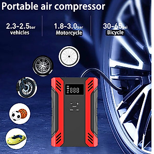 Gehopow 12V / 2000A Car Battery Jump Starter with Air Compressor for 8.0L Gas / 5.0L Diesel, Car Jump Box Battery Booster with 150PSI Tire Inflator with QC3.0 / DC12V / Compass/LED Light