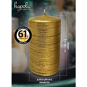Hyoola Brushed Metallic Pillar Candles - 6 Pack - Gold Pillar Candles - European Made Decorative Pillar Candles - 2.75 Inch x 5 Inch