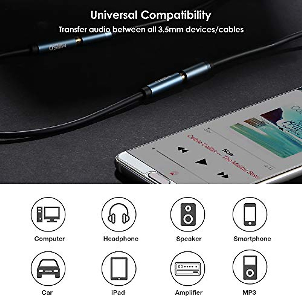 MillSO 1/8" 3.5mm Female to Female Adapter Cable TRS Premium Stereo Gold-Plated Audio AUX Cord Connectors for Headphones, Car Stereo, or Home HiFi Stereo Sound System - 15cm/6inch