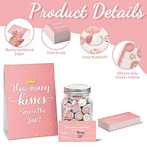 555 Pcs How Many Kisses Baby Shower Games, Pink and Gold Standing Sign Guessing Cards Baby Shower Kisses Stickers for Kids Girl Birthday Baby Shower Sprinkle Party Decoration (No Candy and Jar)