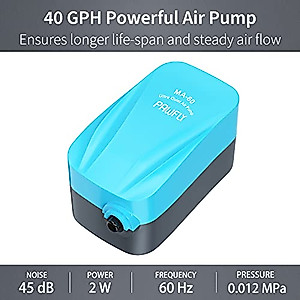 Pawfly Aquarium 40 GPH Compact Air Pump Quiet Oxygen Aerator Pump with Air Stone Airline Tubing and Check Valve Accessories for 5-20 Gallon Buckets and Fish Tanks