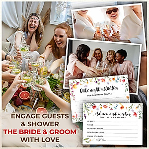 STOFINITY Advice and Wishes for The Mr and Mrs - 50 Pcs Floral Wedding Advice Cards Box, Flower Bridal Shower Advice and Wishes Cards for Bride And Groom, Wildflower Bridal Shower Decorations