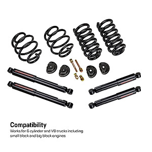 1963-1972 C10 3 Inch Front and 5 Inch Rear Drop Lowering Kit with Shocks - Improve Stance and Ride Quality, Fits 6 Cylinder and V8 Trucks, Black Powder Coated Springs