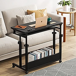 TRIBESIGNS WAY TO ORIGIN Mobile Portable Desk with Wheels, Height Adjustable Laptop Table Standing Rolling Computer Desk, Small Standup Desk with Keyboard Tray for Sofa and Bed, Home, Office, Black