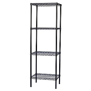Shelving Inc. Black Wire Shelving with 4 Tier Shelves - 8" d x 30" w x 72" h, Weight Capacity 300lbs Per Shelf