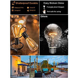 DAMAING LED Outdoor String Lights 100FT Waterproof Patio Lights with 52 Dimmable Edison Bulbs,Shatterproof Outside Hanging String Lights for Porch,Deck,Backyard, Balcony, Bistro,Cafe,2 Pack x 50Ft