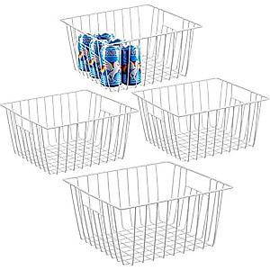 iPEGTOP Refrigerator Chest Freezer Baskets, Large Household Wire Storage Basket Bins Organizer with Handles for Kitchen, Pantry, Freezer, Cabinet, Closets, Pearl White, Set of 4