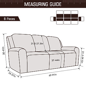 TAOCOCO Recliner Couch Covers for 3 Seat, 8-Pieces Stretch Large Couch Covers for 3 Seats Reclining Slipcovers Soft Jacquard Pattern Furniture Protector, Chocolate