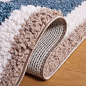 Safavieh Calico Shag Collection 8' x 10' Ivory/Blue CLC114A Mid-Century Modern Non-Shedding 1.6-inch Thick Area Rug