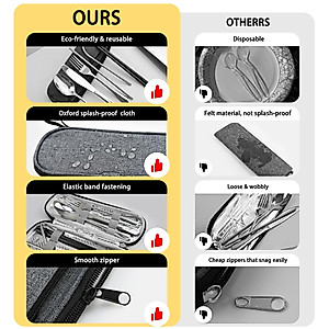 IFERRENS Travel Utensils Set with Splash-poof Bag, Portable Cutlery for Work, Reusable Camping Silverware Utensil, 18/0 Stainless Steel Flatware for Adult Lunch Picnic Hiking EDC Gadgets Lunch Box