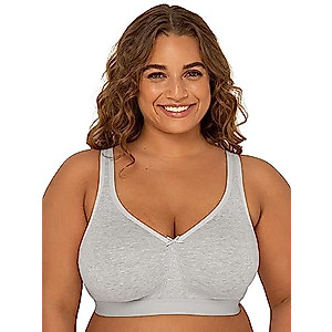 Fruit of the Loom Women's Plus Size Wireless Cotton Bra, Heather Grey, 42G