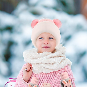 Baby Winter Hat Scarf Set with 2 Pack Mittens, Baby Winter Hat Set, Toddler Winter Hat with Neck Warmer, Fleece Lined Girls Boys Infant Winter Hat Set, Kids Winter Hat Scarf Earflap Hood Skull Caps