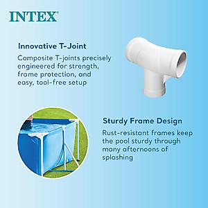 Intex 8.5ft x 26in Rectangular Frame above Ground Quick Easy Set Up Backyard Outdoor Swimming Pool with Drain Plug for Ages 6 and Up, Blue