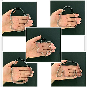 LUBTOSMN New Winter Christmas Cookie Cutter Set-5 Piece-Ugly Sweater, Hat, Mitten, Snowflake, Coffee Mug Cookie Fondant Biscui Cutters for Ugly Vintage Christmas Thanksgiving