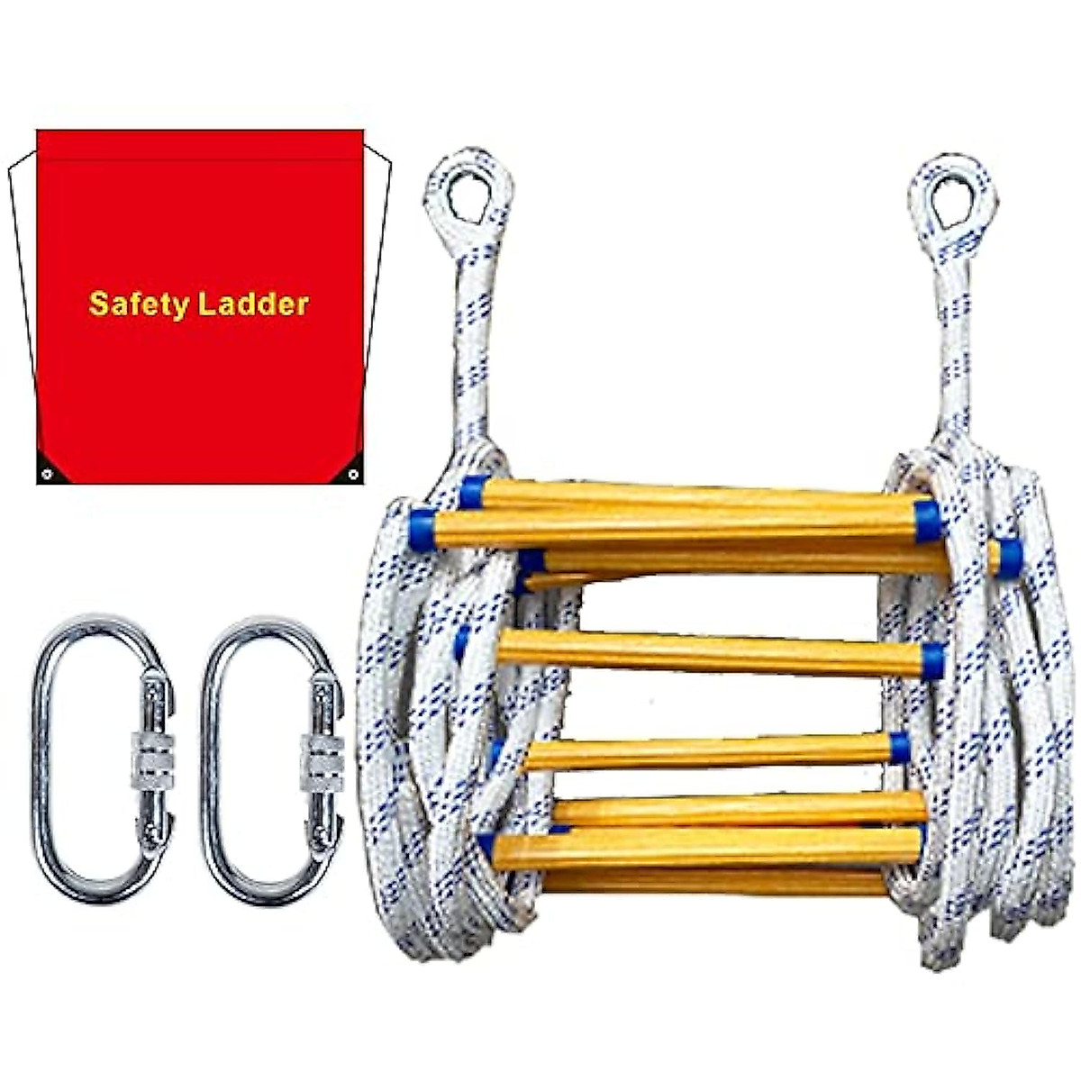 SUTON Emergency Fire Escape Ladder Flame Resistant Safety Rope Ladder with Hooks Fast to Deploy & Easy to Use Compact & Easy to Store Withstand Weight up to 2000 pounds (13ft)