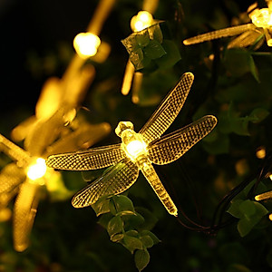 elecfan Solar String Lights Waterproof,20 LED Dragonfly Solar Fairy Lights Outdoor LED Warm White with Solar Panel 2 Lighting Modes for Indoor Home, Garden, Fence, Christmas Tree, Wedding, Holiday