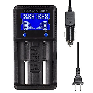 EASTSHINE Universal Smart Battery Charger 2 Slots for Rechargeable Batteries 1.2V Ni-MH Ni-Cd AA AAA C 3.2V LiFePO4 3.7V Li-ion IMR 18650 26650 21700 16340 14500 18500 10440 18350 RCR123A UL Listed