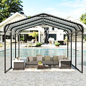 EBE 10 x 15 FT Metal Carport, Heavy Duty Carport with Galvanized Steel Roof, Outdoor Carport Canopy Garage Shelter Shade for Car, SUV, Truck and Boats