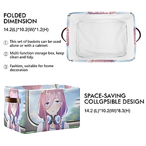 Kigai Pink Haired Anime Girl Foldable Storage Basket for Shelves, Collapsible Sturdy Storage Bin with Handles, Canvas Storage Cube for Organizing Closet 1PC