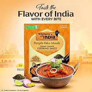 Kitchens of India Punjabi Tikka Masala, Creamy Tomato Cooking Sauce, Easy to Use Sauce for Authentic Indian Food, Gluten-Free, 7.02 Ounces (Pack of 6)