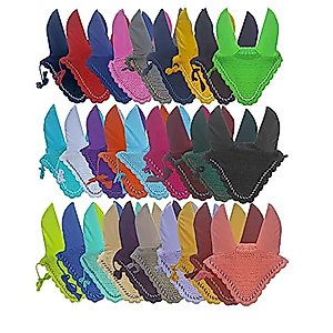 Horse Ear Bonnet Fly Veil Crochet Equestrian with Piping 30 Color Full/COB/Pony (Large/Full, Light Blue)