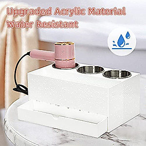Hair Tool Organizer, White Acrylic Hair Dryer Holder with Drawer, Blow Dryer Holder Curling Iron Holder for Hair Product, Makeup