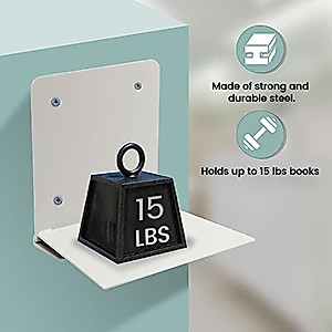 STORAGE MANIAC Invisible Floating Bookshelves Wall Mounted, Heavy-Duty Book Organizers, Iron Wall Mounted Shelves for Bedroom, White 4-Pack Large