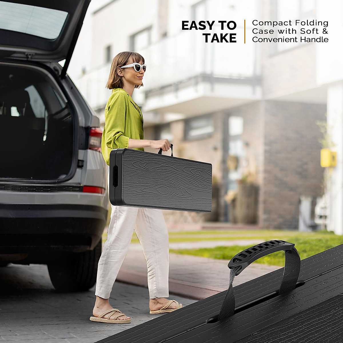 VINGLI 6 feet Plastic Folding Bench,Portable in/Outdoor Picnic Party Camping Dining Seat, Garden Soccer Multipurpose Entertaining Activities, Tree Patterned HDPE Tabletop, 2 Pack, Black