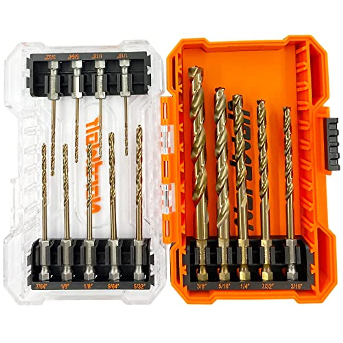 NordWolf 14-Piece M35 Cobalt Jobber Drill Bit Set for Stainless Steel, Metal, Cast Iron and Wood, with 1/4" Hex Shank for Quick Chucks & Impact Drivers, SAE Sizes 1/16" to 3/8" in Storage Box