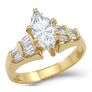 Size- 5.5 - Solid 14k Yellow Gold Marquise CZ Cubic Zirconia Engagement Ring New Classic 1.0 ct