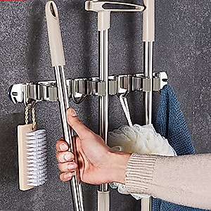 CRSUSUKJ Broom and Mop Holder Wall Mounted, Broom Hanger, Broom Holder, Stainless Steel Heavy Duty Broom Racks, Heavy Duty Storage Organization for Home Kitchen Garden Garage Room(3 Racks 4 Hooks)
