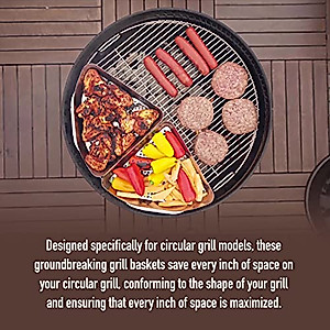 BBQ Grill Basket for Kettle Grills - The Kettle Grill Accessories for Outdoor Grill Set Includes 2 stainless steel grilling baskets & Clip-On Handle Designed for 22" Kettle Grill Models - a Perfect Fish Grill Basket & Grill Vegetable Basket