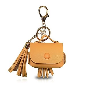 Hyltlin Case for AirPods Pro, PU Leather Cute Kawaii Tassel Holster Design Shockproof AirPods Charging Case with Metal Keychain for Men Women Kids Teens Boys Girls (Yellow)