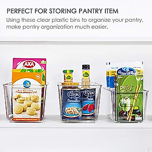 Vtopmart Clear Plastic Pantry Organizer Bins, 6 PCS Food Storage Bins with Handle for Refrigerator, Fridge, Cabinet, Kitchen, Countertops, Cupboard, Freezer Organization and Storage, BPA Free, Medium
