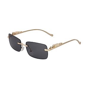 FLAWLESS EYEWEAR Rimless Oversized Sunglasses for Women Men Rectangular Frameless Fashion Shades (Black)