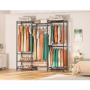 Neatrays Wardrobe Closet Heavy Duty Clothes Rack, Portable Closet Organizer System with 4 Hang Rods & 8 Shelves, Metal Clothing Rack Garment Rack for Hanging Clothes, Max Load 890 LBS