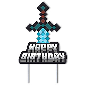 Mining Craft Pixel Gamer Gaming Birthday Cake Topper Video Game Mine Party