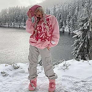 NECHARI Women's Y2K Full Zip Up Hoodie Over Face Rhinestone Pattern Print vintage Pullover Aesthetics Design Oversized Harajuku Jacket