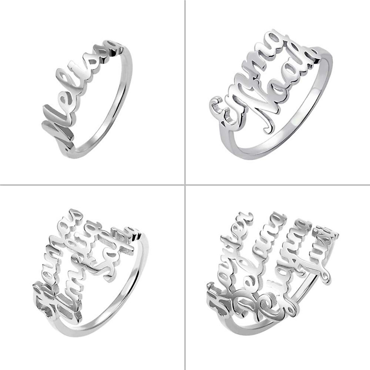 LONAGO Personalized Name Ring Custom Name Stacking Ring Engrave One Two Three Four Names Initial Ring for Women