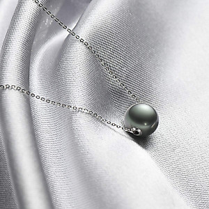 DENGGUANG Black Pearl Necklace for Women, 10-11mm Tahitian Saltwater Cultured Round Pearl Pendant with 18" Sterling Silver Chain, Christmas Jewelry Gifts for Wife Mom - White Gold