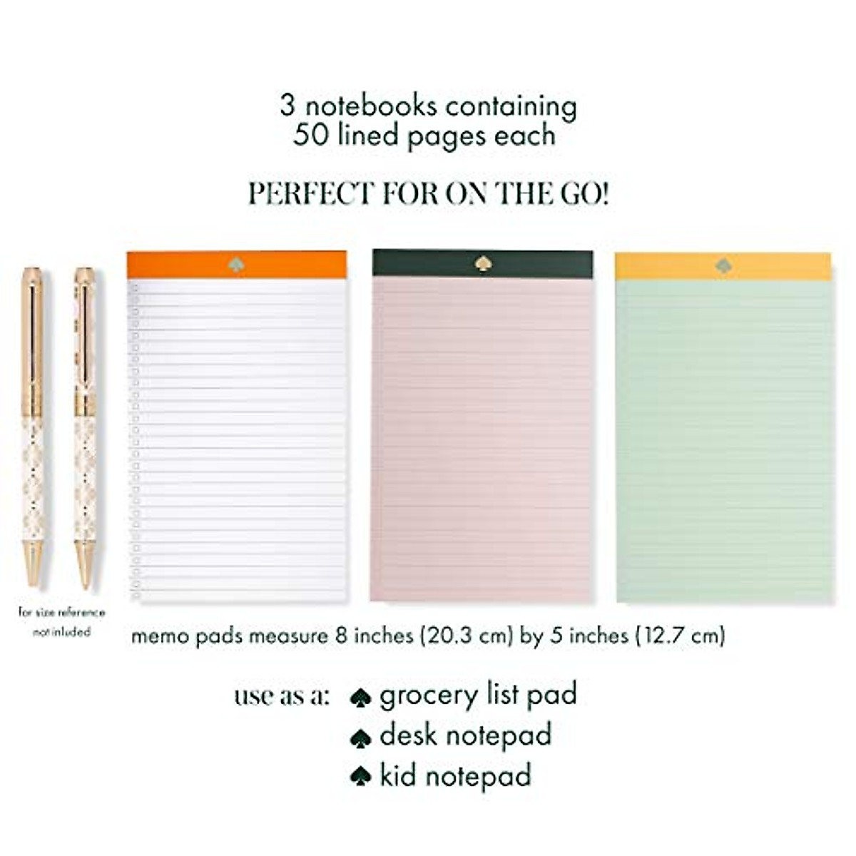 Kate Spade New York To-Do List Pad, Notepad Set of 3, Includes 50 Lined Sheets Per Memo Pad, Colorblock