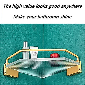 HSXJJ Acrylic Corner Shelf,Acrylic Shelves for Bathroom Shower Corner Shelf with Rail Drill Adhesive Dual Purpose Wall Mount Bathroom Rack…